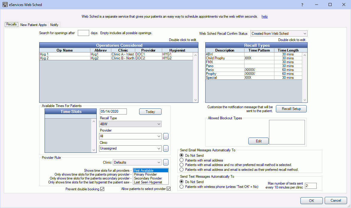 Open Dental Software - Web Sched Recall